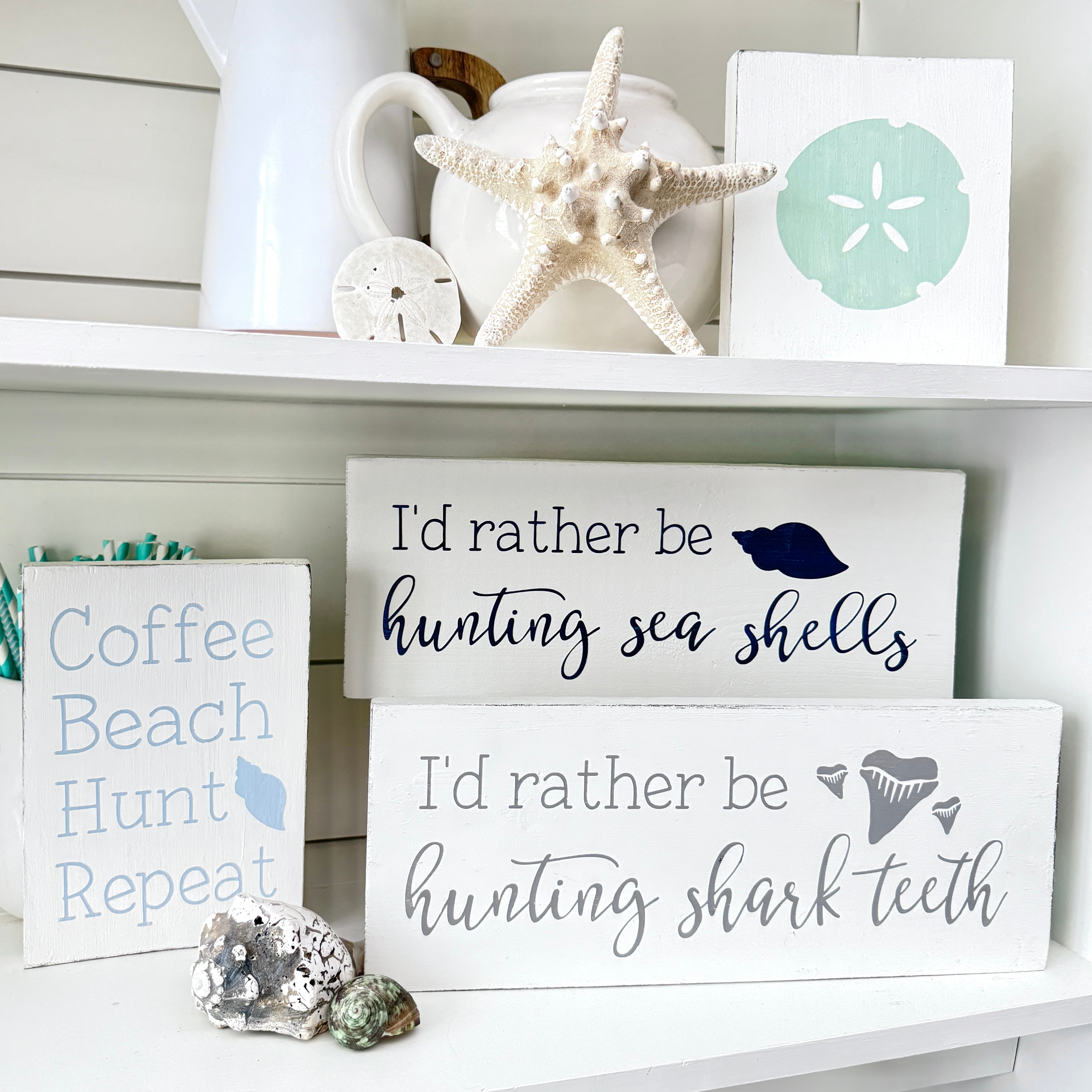 Beachcombing Signs - Shark Teeth, Shell & Sea Glass Decor | Anchored ...